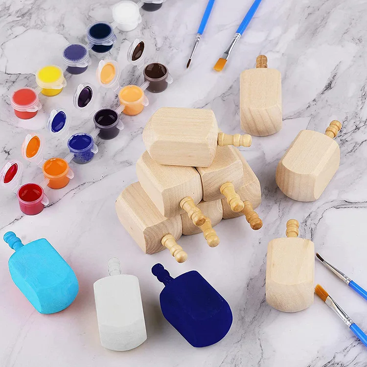 Desktop Toy DIY Wood Spinning Top - Hand Rotating Dreidel