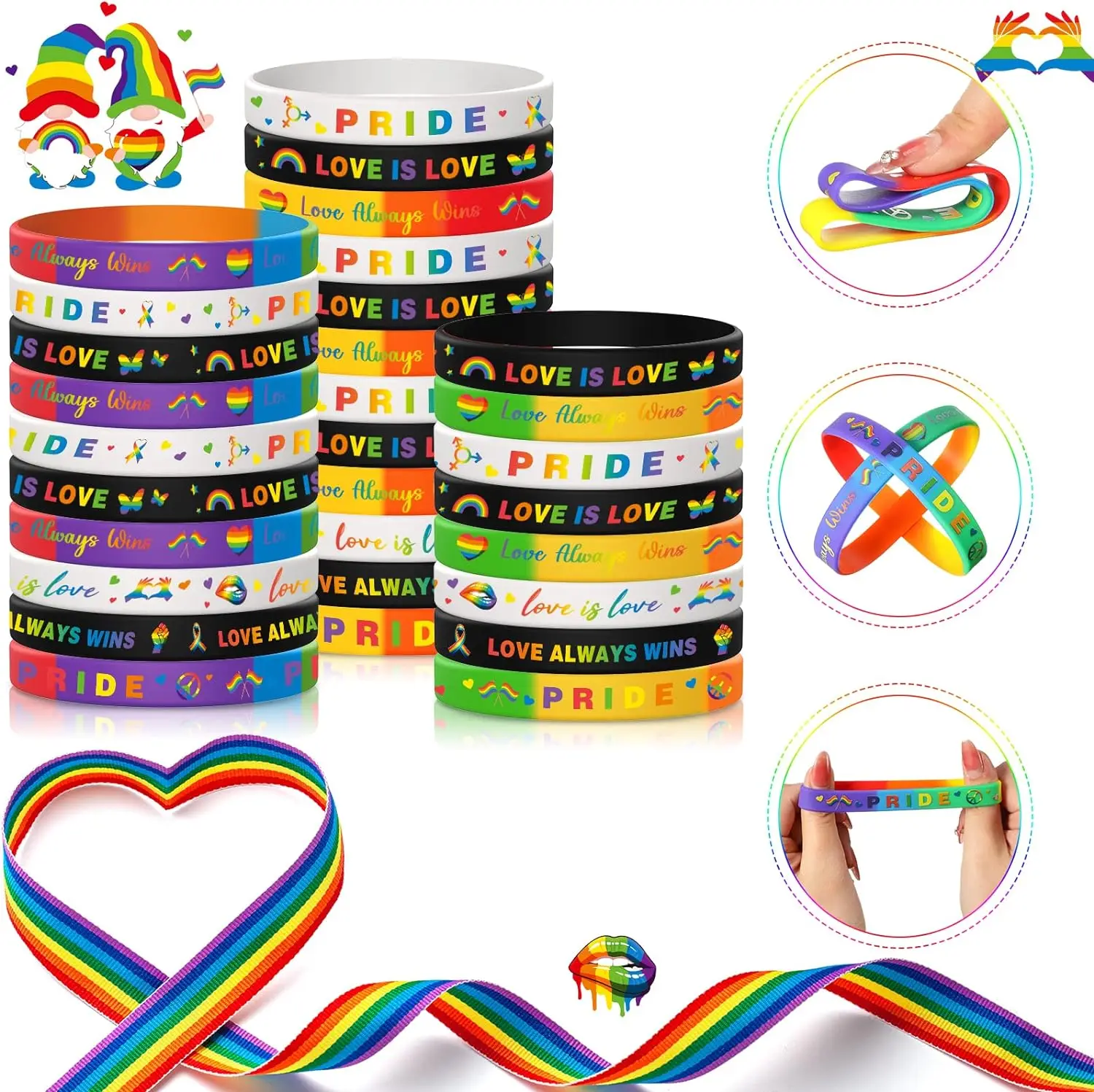 Pride Silicone Bracelet LGBT Rainbow Festival Party Rubber Wristbands ...