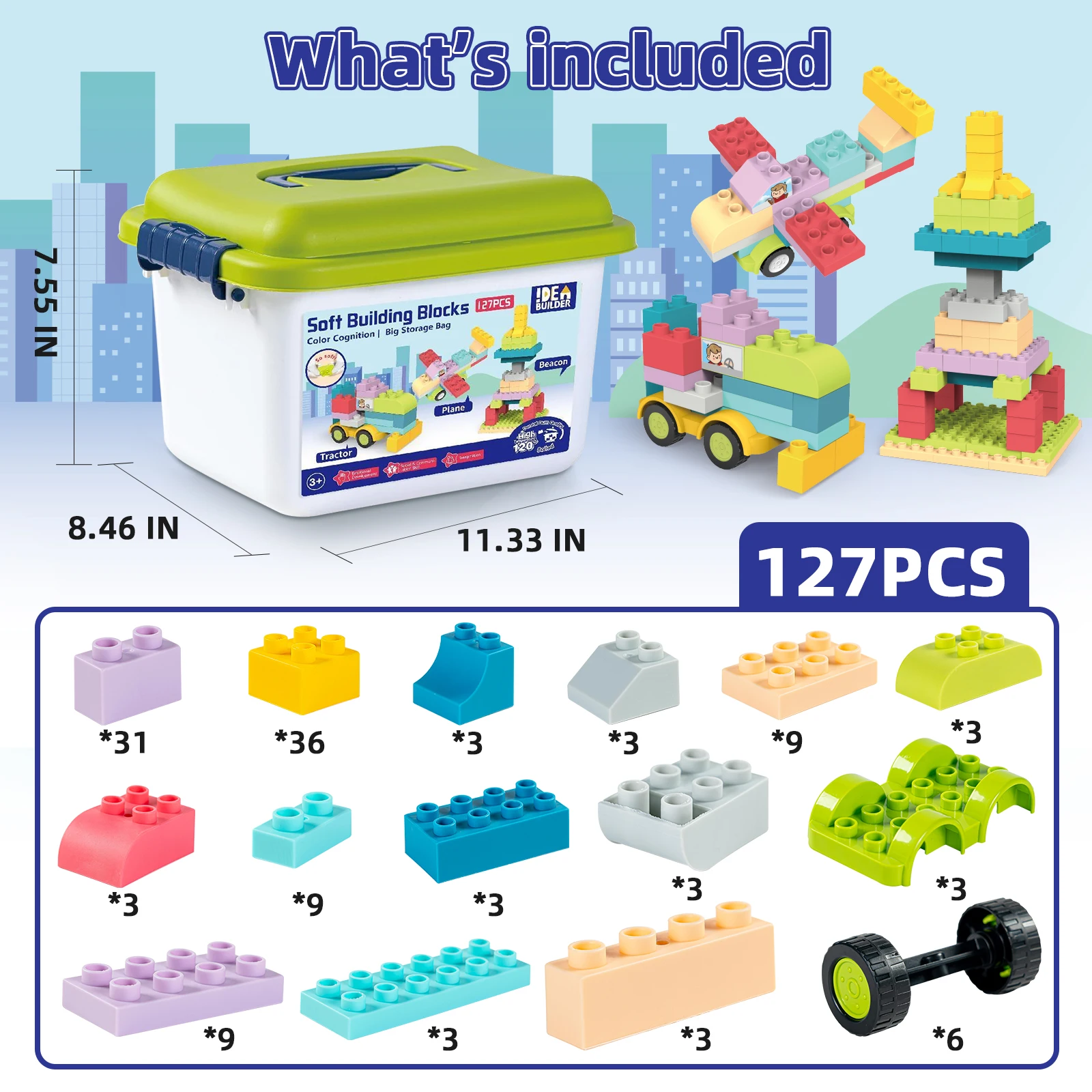 127PCS Soft Building Blocks Creative Toys Kids Rrending Toys Soft Play ...