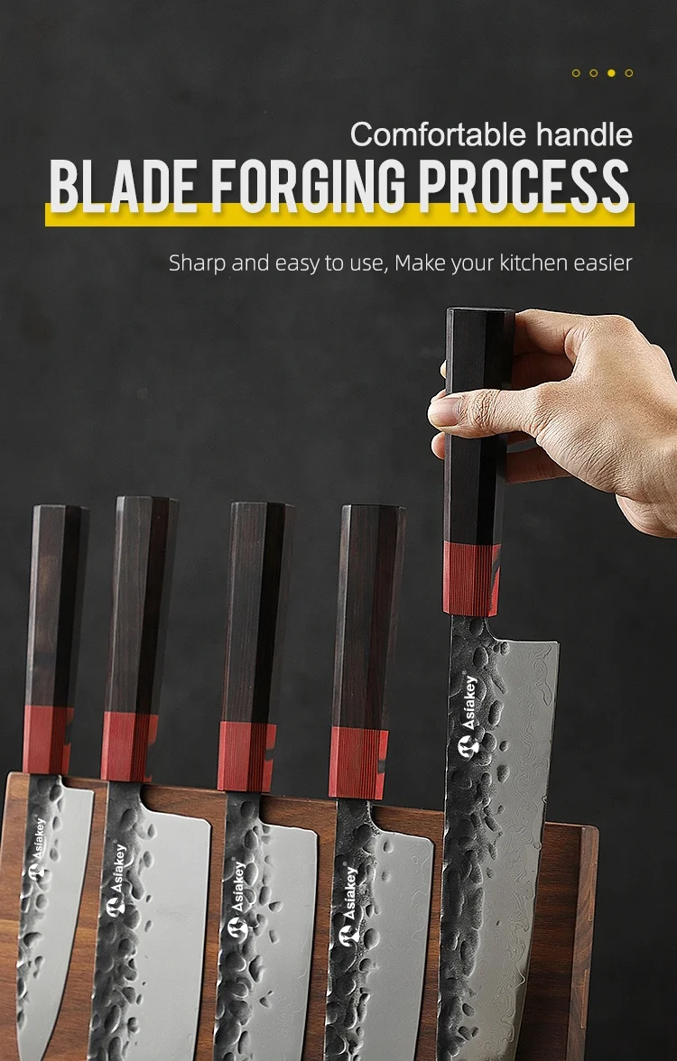 Ebony Wood Handle Handmade Forged Damascus Steel VG10 Core Blade Cutting Cooking Kitchen Knife ...