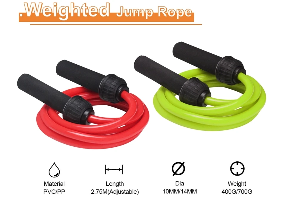 1.5LB PVC Adjustable Length Rope 14mm Heavy Weighted Jump Rope with ...