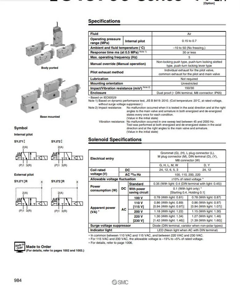 Japan Smc 3way Solenoid Valve Pilot Type Elastic Seal Syj714r-5dz-01 ...