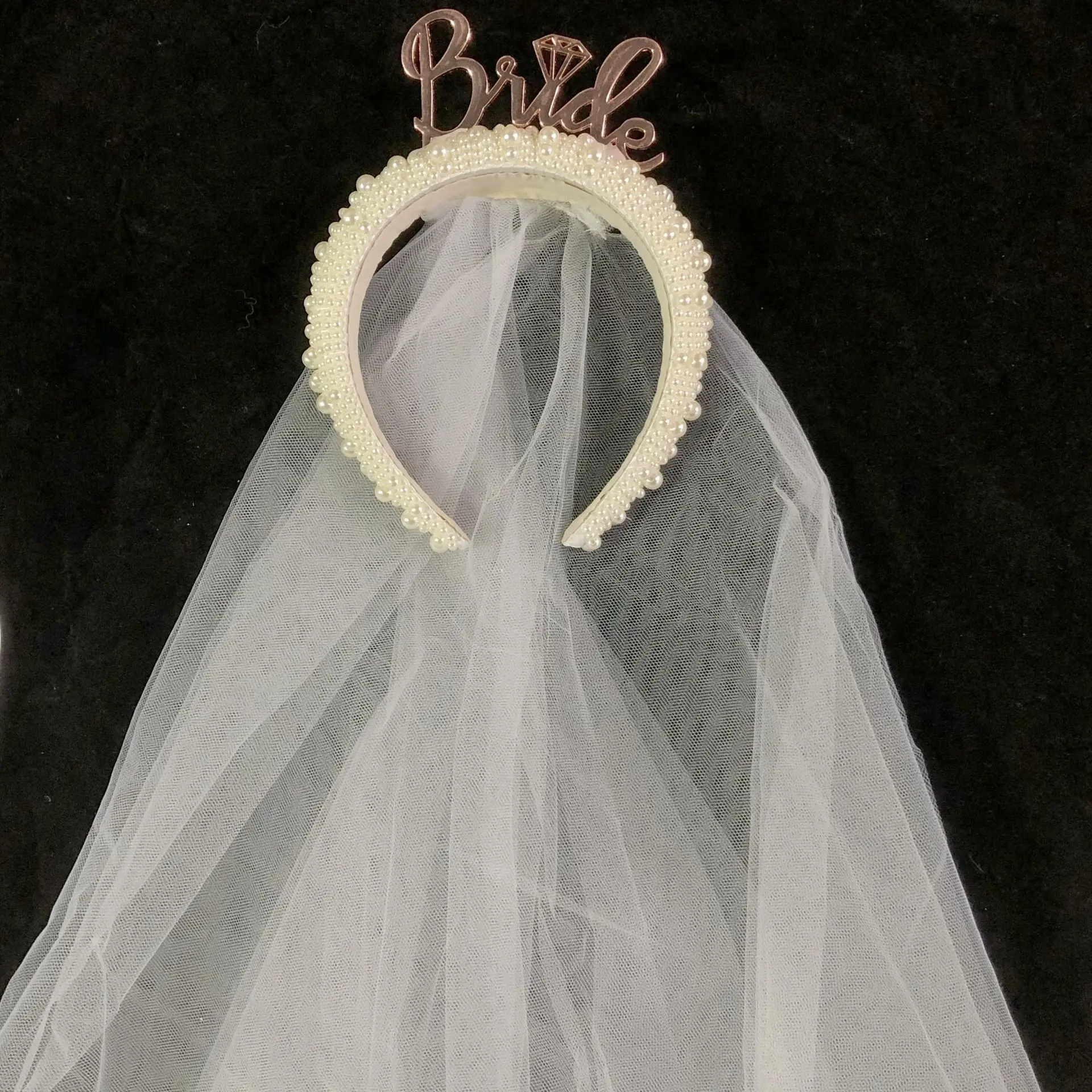 Bride Headband With Veil Bachelorette Headband Pearl Hen Party Bride To ...