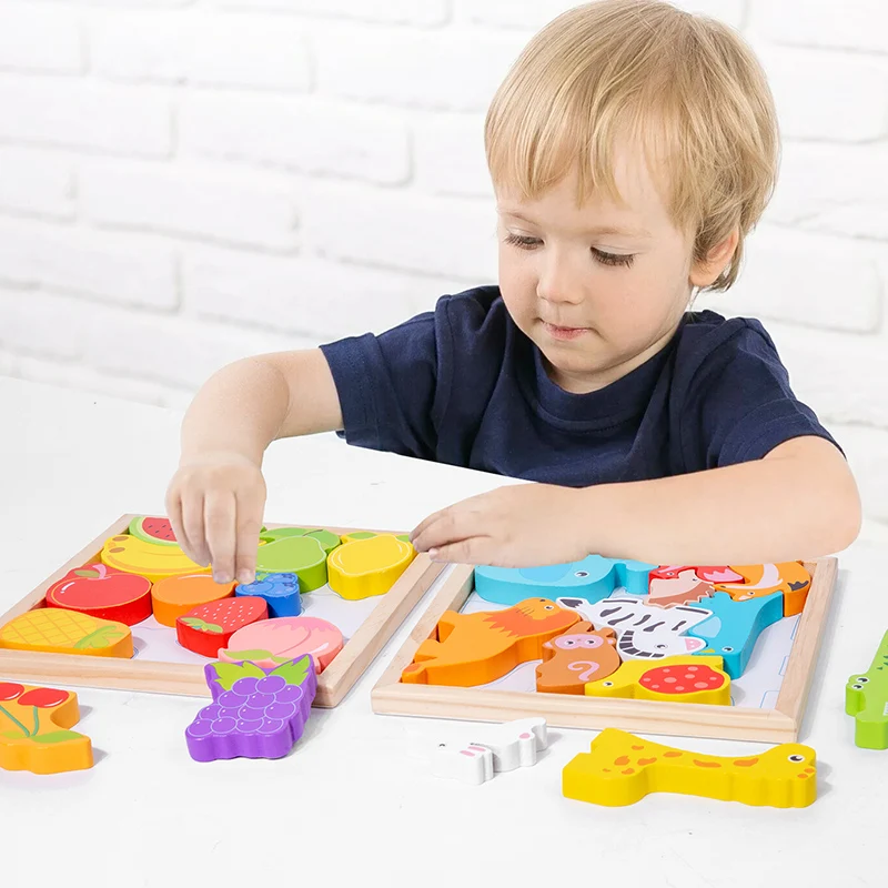 3D Wooden Puzzles - Cartoon Animals for Kids' Education