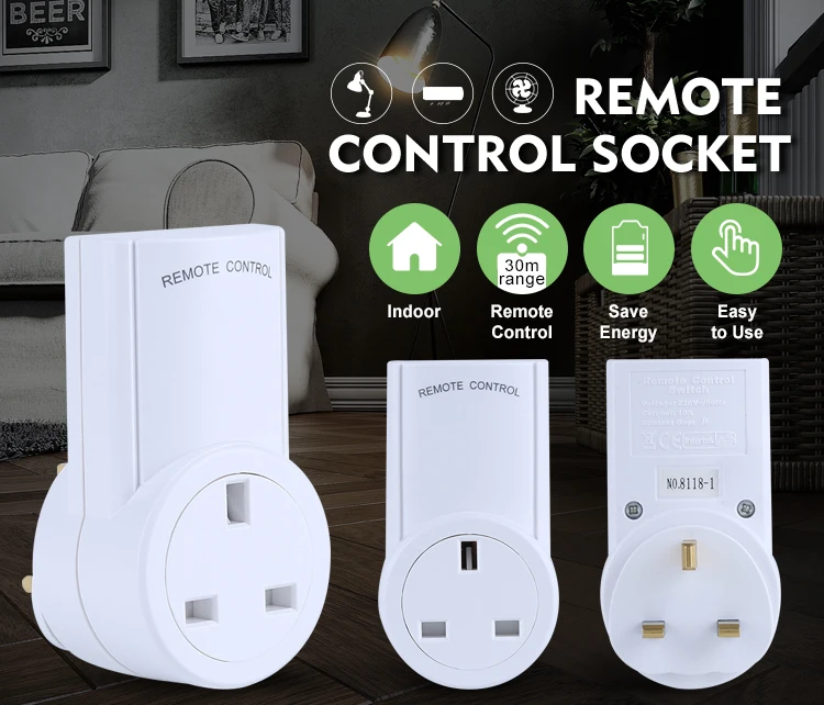 Uk Plug Wall Switch Socket With Remote Control 433mhz Frequency 30m ...
