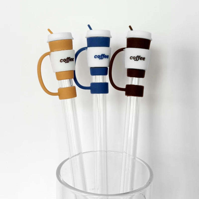 10mm Coffee Cup Shape Silicone Straw Tips Cover Reusable Straw Tips ...