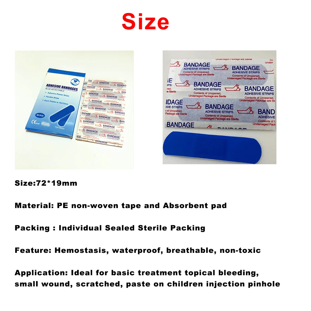 100pcs/set Blue Detectable Plasters - Sterile & Waterproof