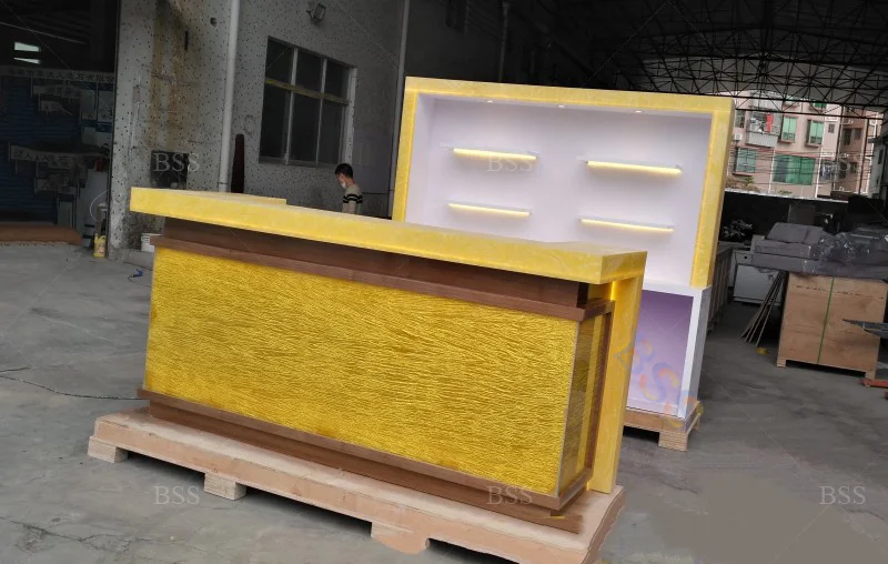 Modern U-Shaped Onyx Marble Bar Counter with LED Light - Customizable ...