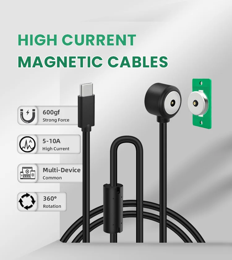 2Pin Round High Current USB Type C Charger Cable - 12V 10A Magnetic ...