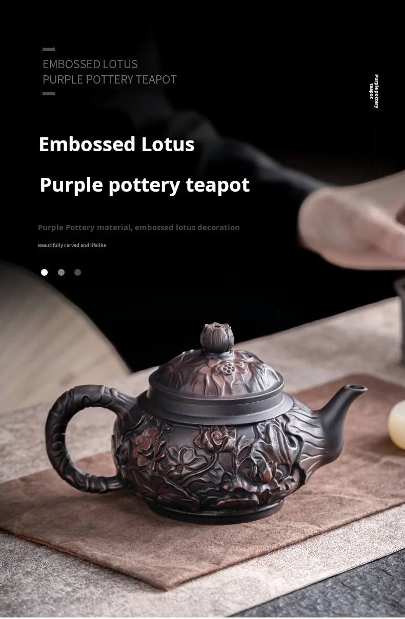 Handmade Purple Clay Pottery Teapot with Xianglong Carving
