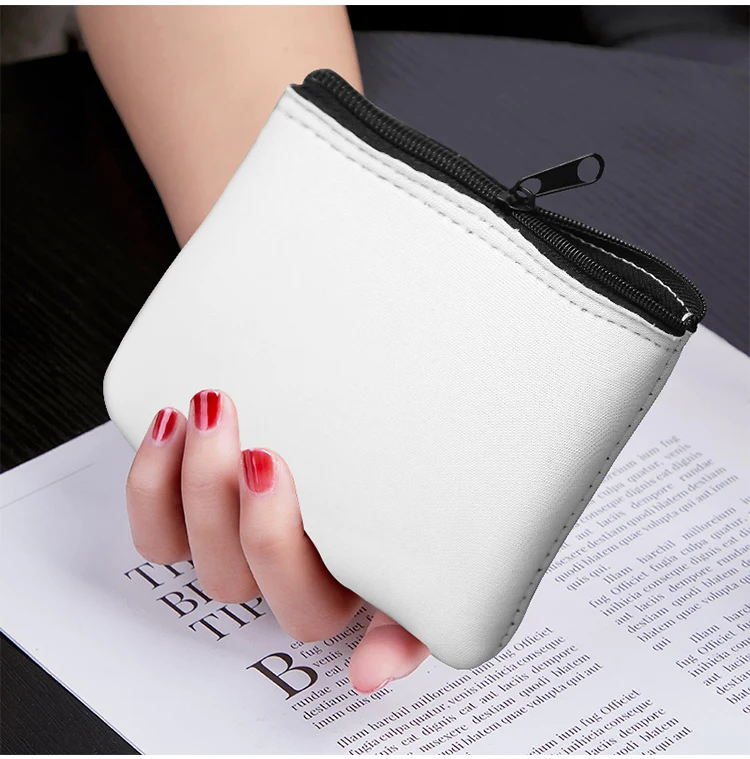 Wholesale Sublimation Neoprene Coin Purse Wallet Blank White with Zipper