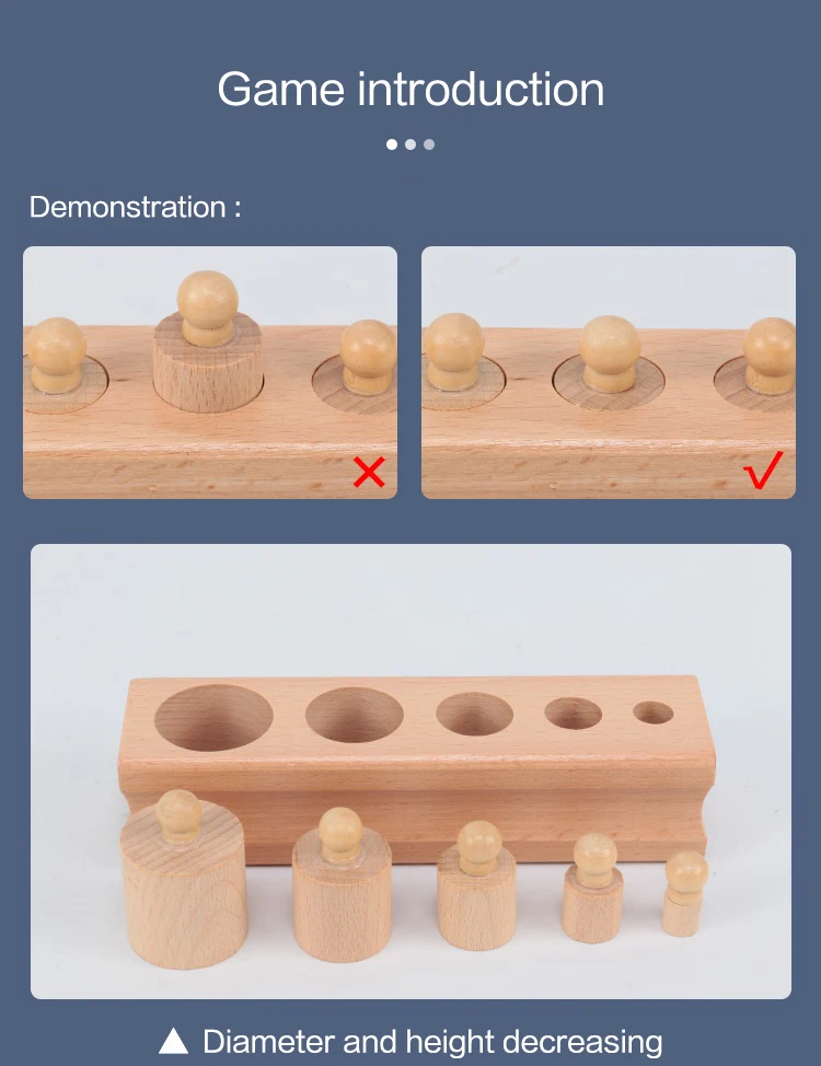 Teaching Aid Knobbed Pressure Cylinders Blocks Wood Preschool ...