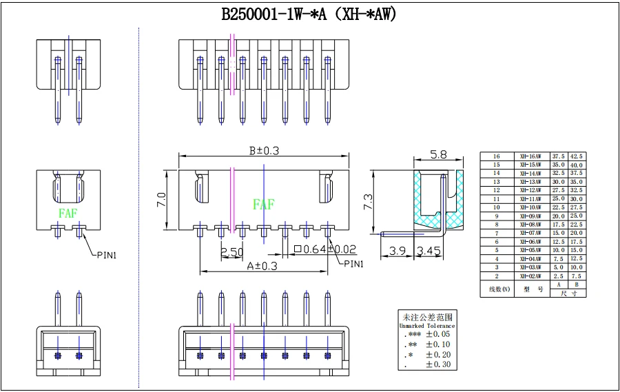 FAF XH Series 2.5mm Pitch Crimp Terminal Connector, Nylon 66 & Phosphor ...