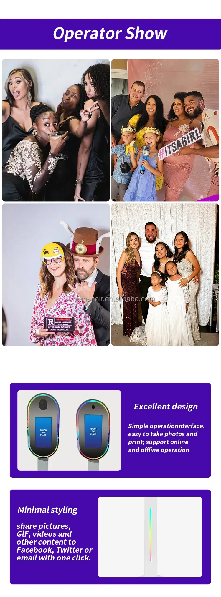 Photo Booth Wedding Party Christmas Event Have Fun 13.3 Inch Touch Screen With Mini Pc Printer ...