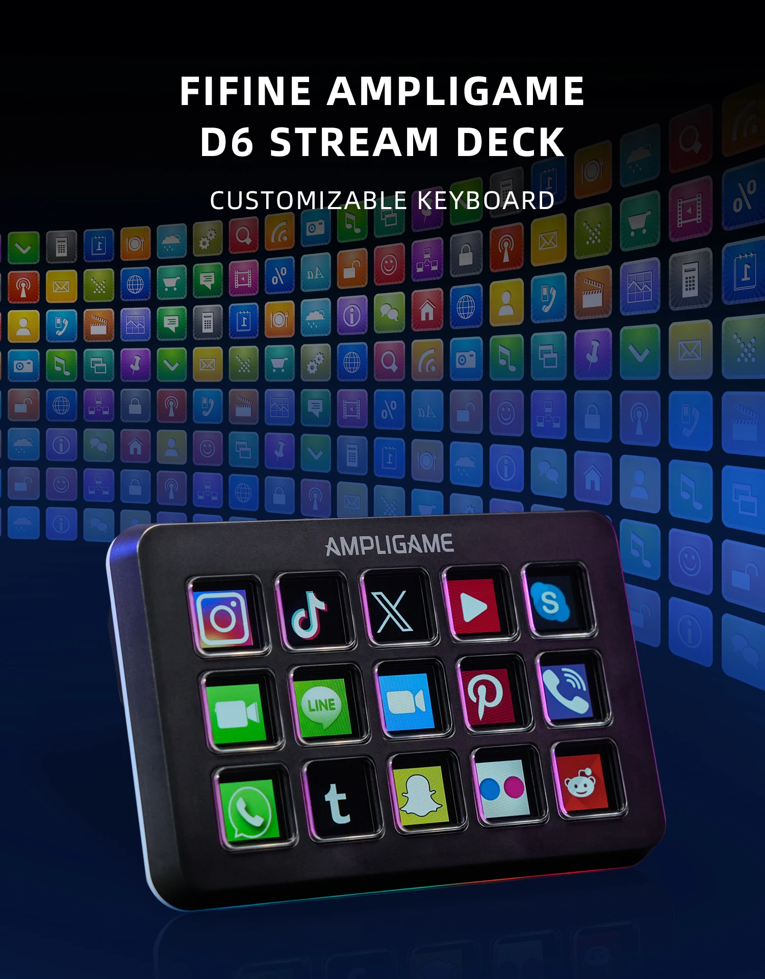 Fifine Ampligame 15 Customizable Lcd Keys Stream Controller Keypad Stream Deck Keyboard Pc ...