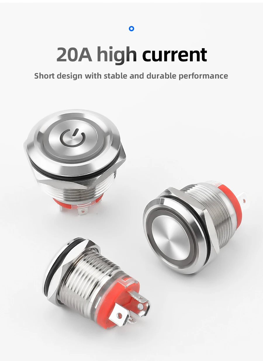 High Quality 16/19/22mm 12V Waterproof IP65 Push Button Switches