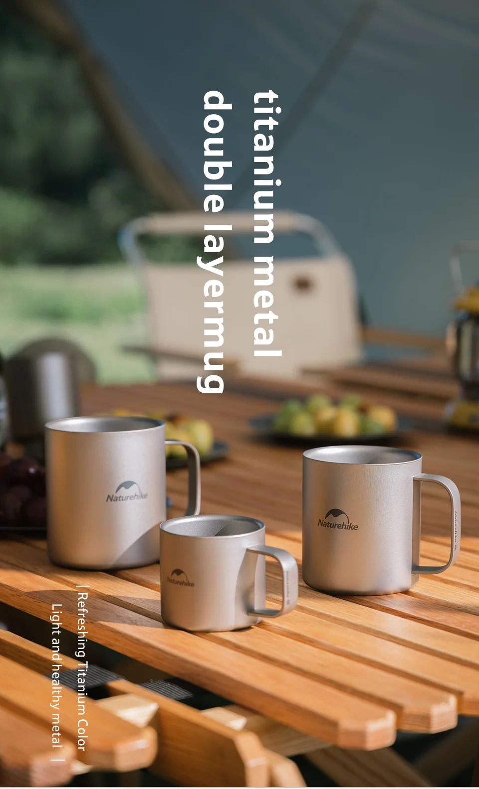 Naturehike Outdoor Camping Picnic Coffee Mugs Titanium Water Mug Double Layer Cup With Handle ...