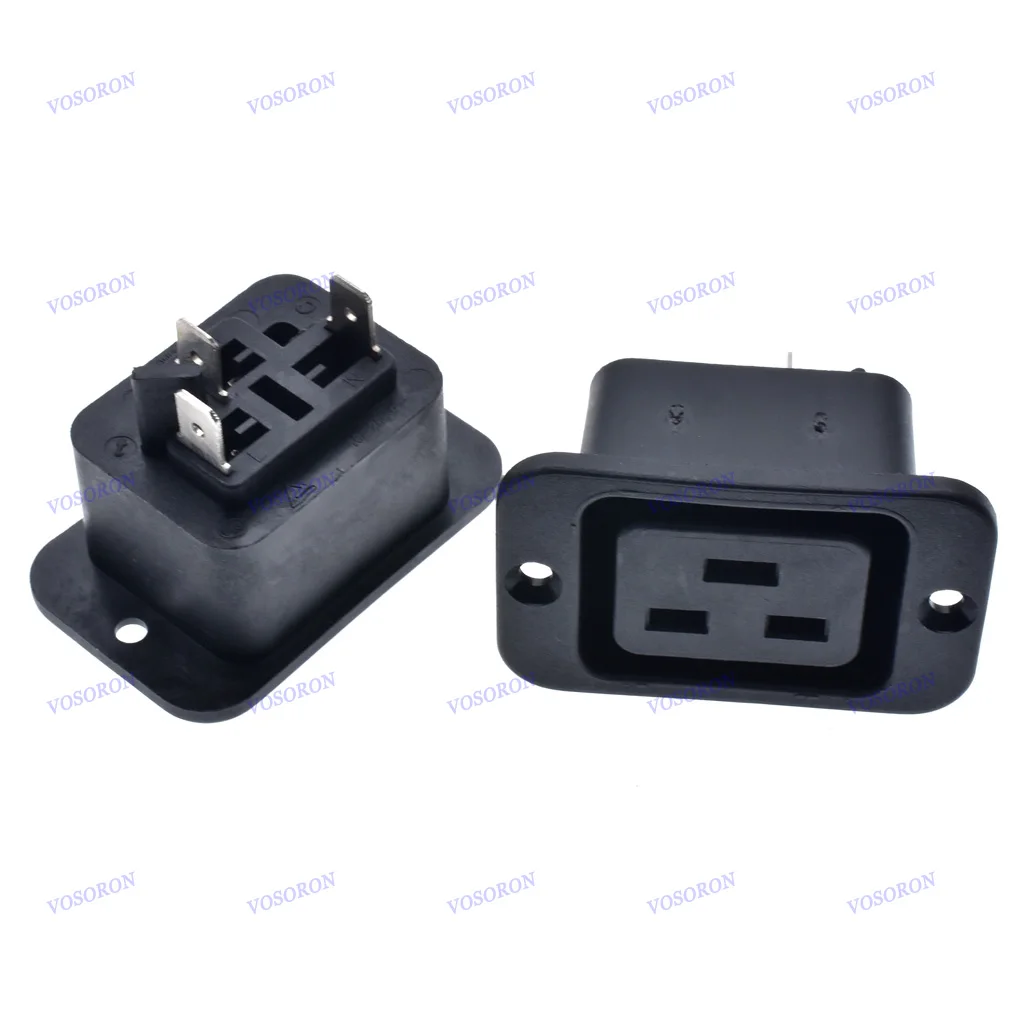 Black 16A 250V IEC-C19/C20 Universal Panel Mount Adaptor Plug Connector ...