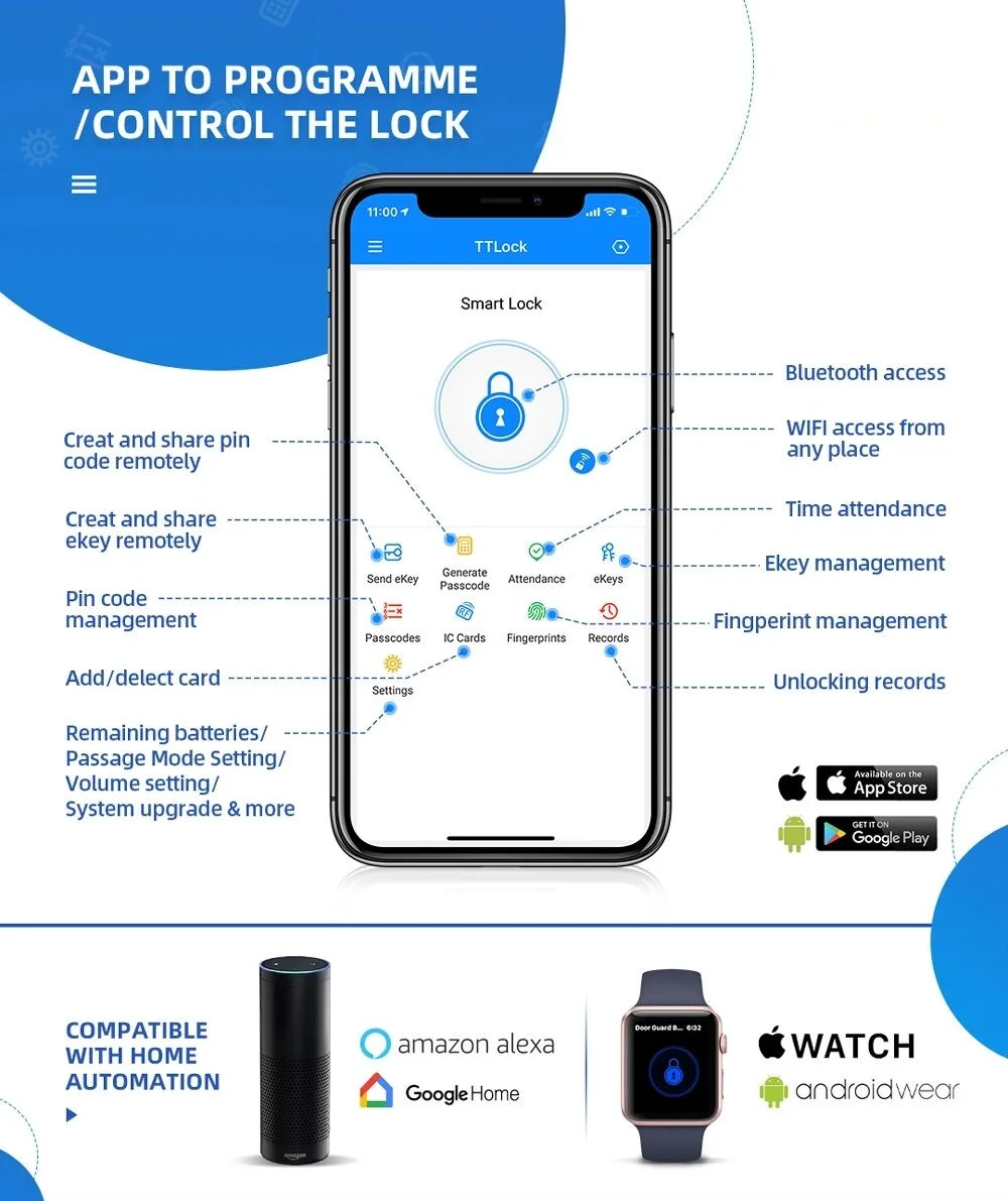 TTlock /tuya App Smart Door Lock Biometric Lock Fingerprint Door Handle ...
