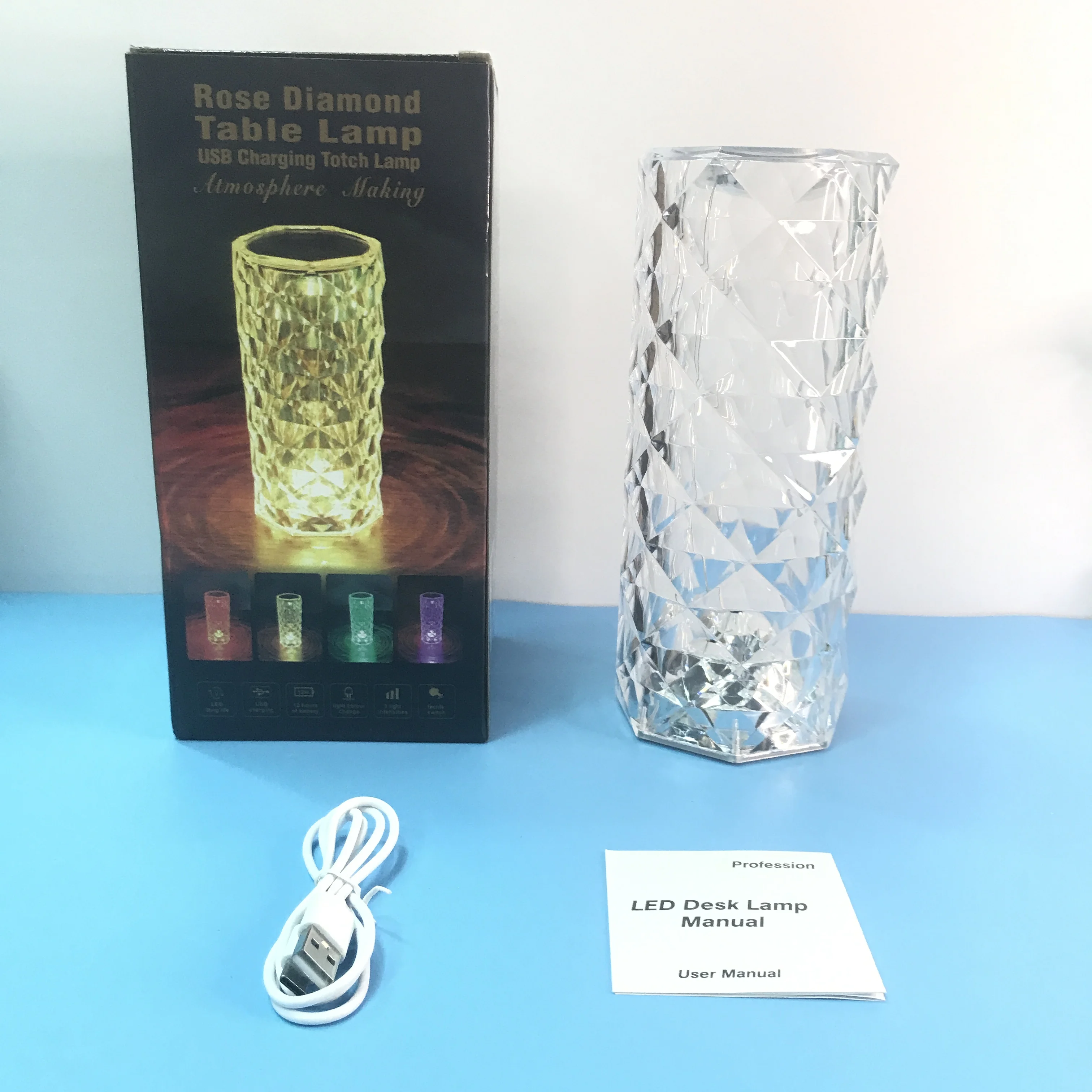 Led Rose Crystal Table Lamp 16 Colors Changing Rgb Touch Lamp Usb ...