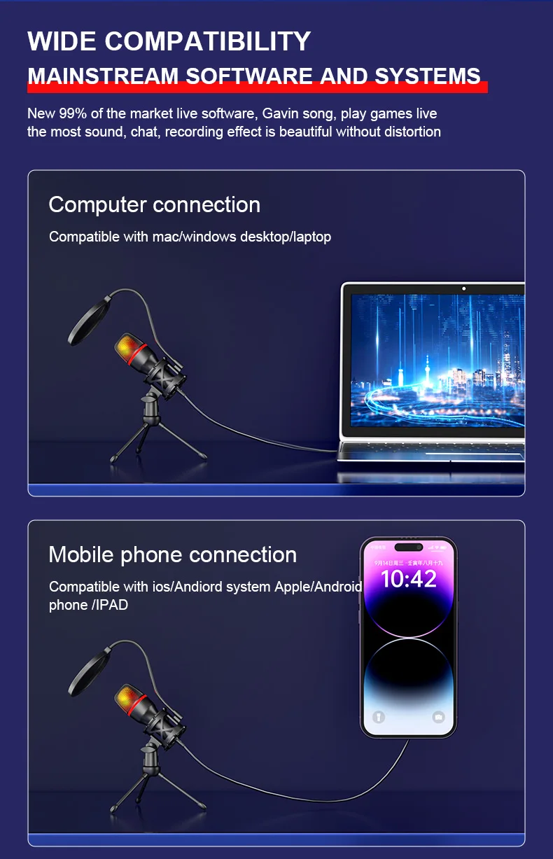 ME4 RGB Microphone Wired Computer Gaming Microphones Light-Weight ABS ...