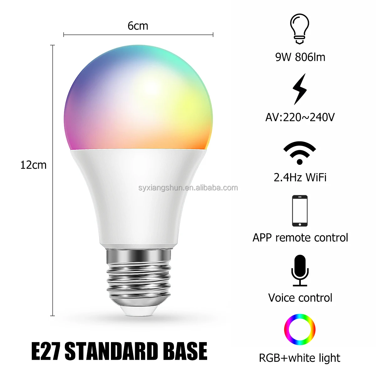 A60 9W RGB SMD LED Bulb Dimmable CCT Adjustable Tuya Remote APP Control ...