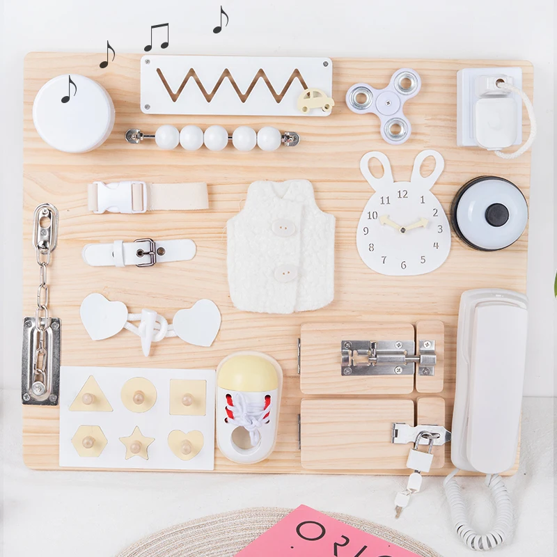 Montessori Sensory Busy Board Bear Wooden Baby Activity Board Children ...