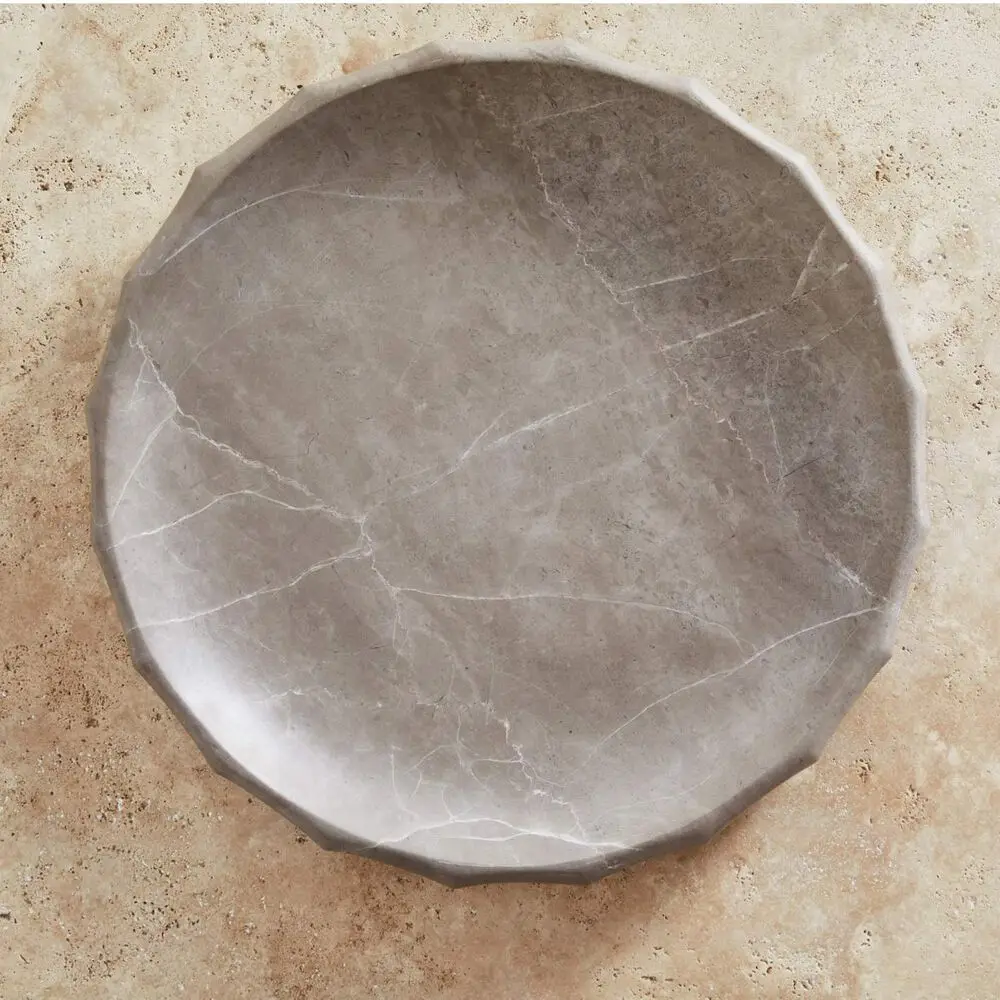 Luxury Natural Stone New Design Marble Tray Large Fluted Round Platter ...