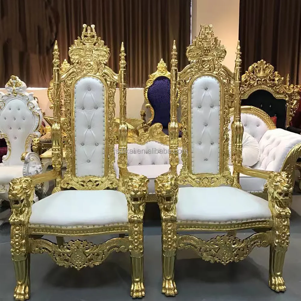 Luxury Golden Antique Queen King Throne Chairs For Wedding Events Use ...