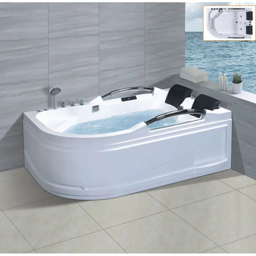 2 Person White Acrylic Hydromassage Tub Smart Touch Control System Bath ...