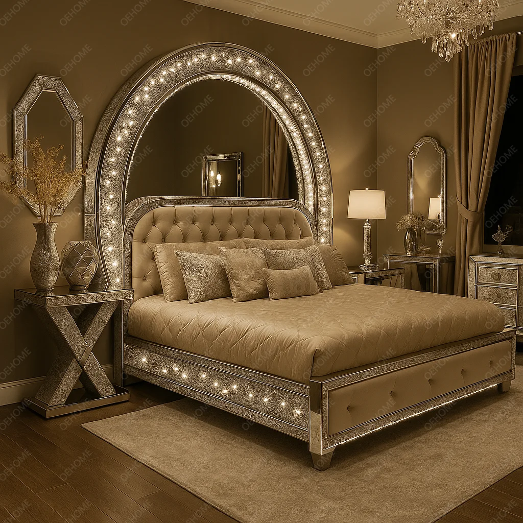 Modern Luxury Diamond Mirrored Bed Set for Hotels & Villas | King ...