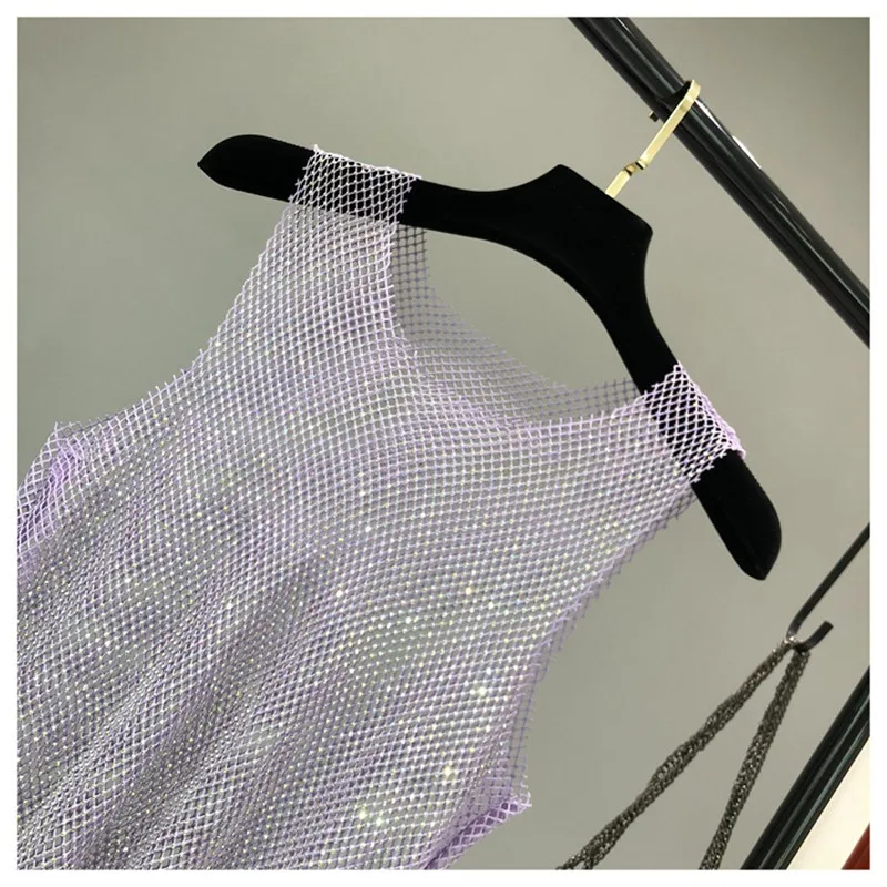 Y2k Rhinestone Mesh Vest Bright Diamond Hollow Blingbling Sparkling ...