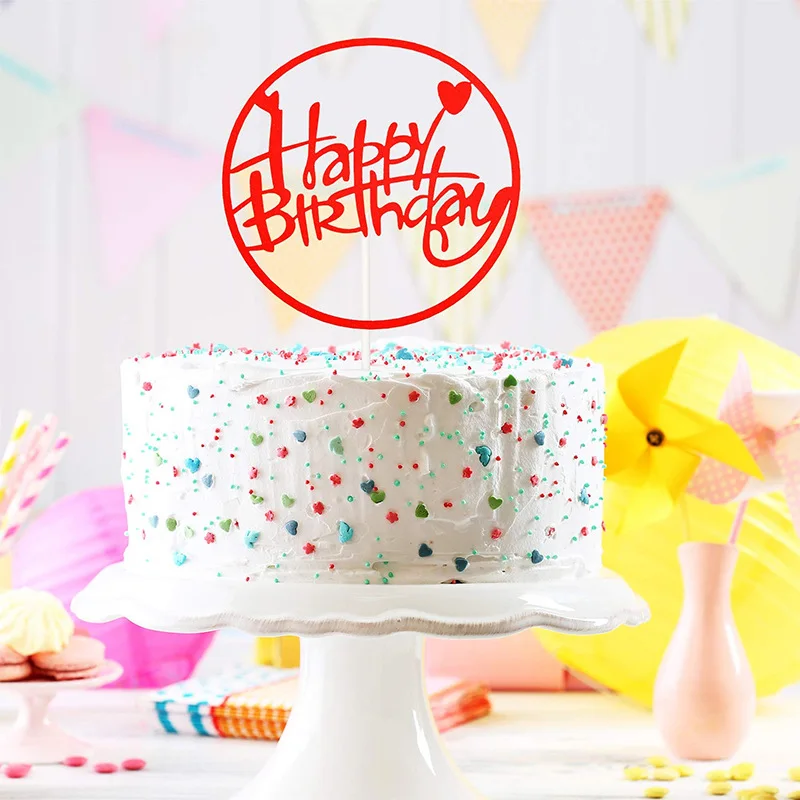 New Glitter Happy Birthday Cake Topper With Plastic Stick Acrylic Cake ...