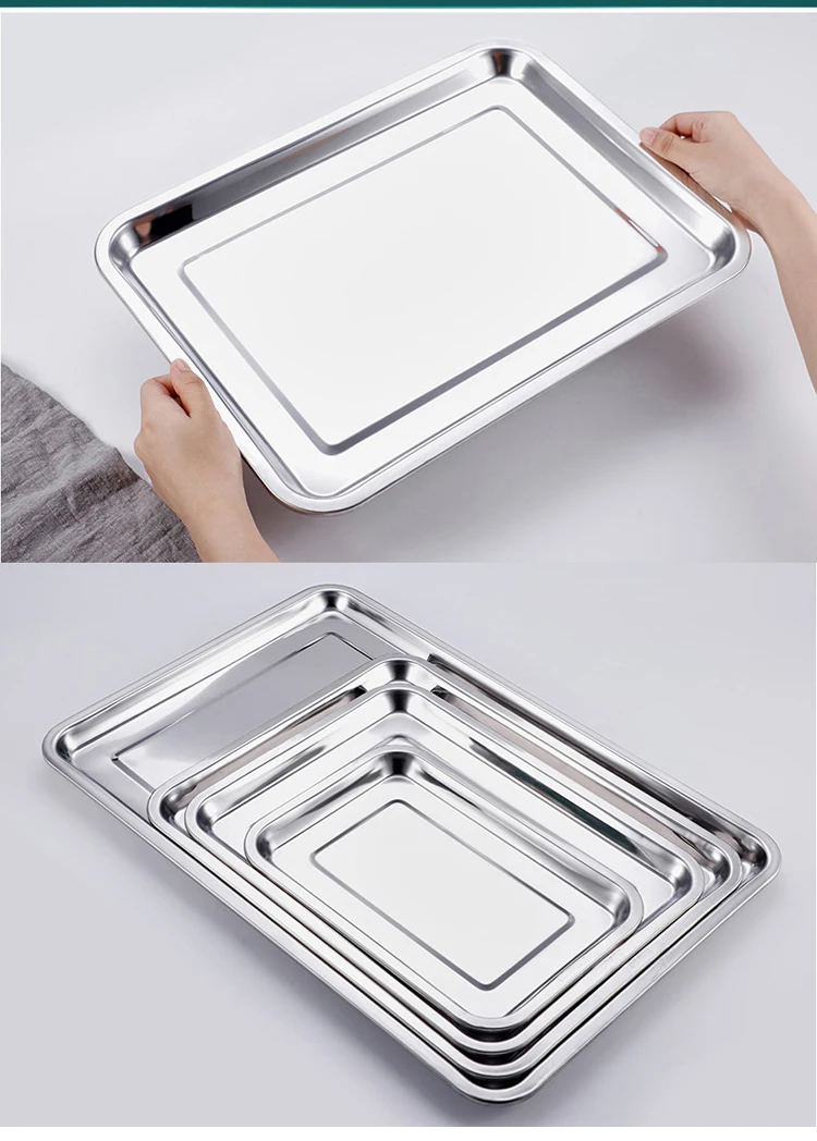 2 Centimeters Stainless Steel Plates Rectangular square Serving Tray ...