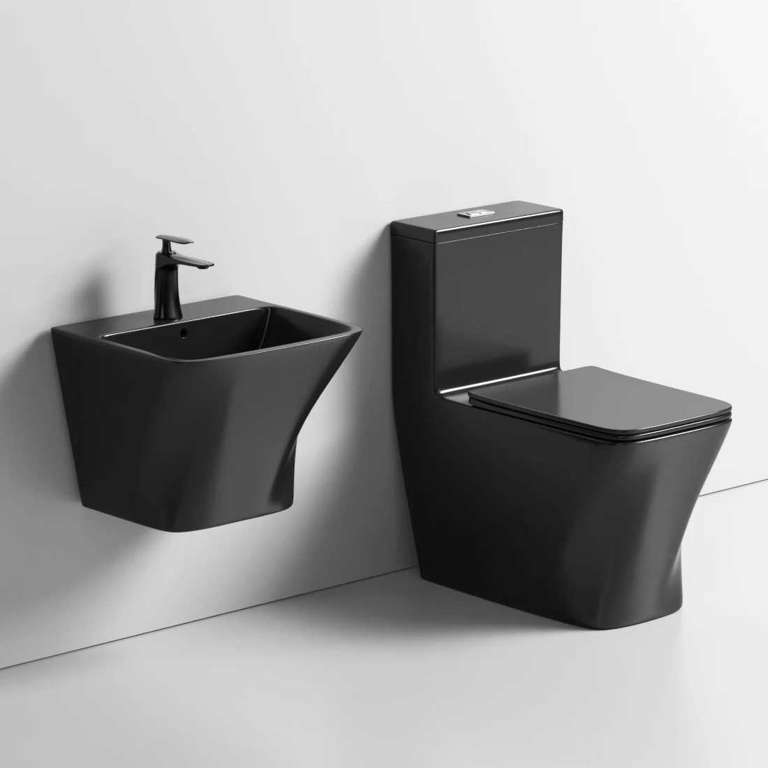 Customizable Color Sanitary Ware Matt Black Wall Hung Basin and One ...