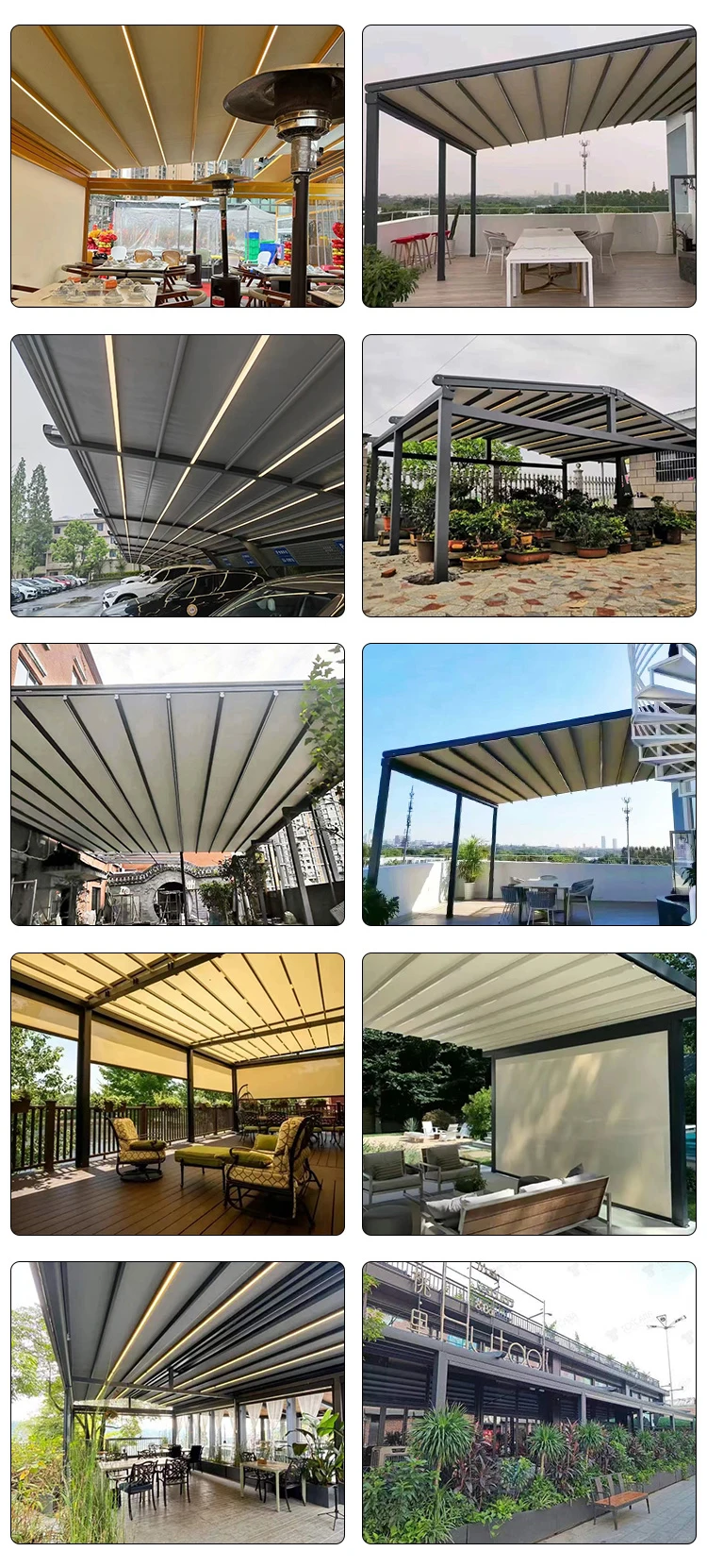 Waterproof Pergola Motorized Sun Shade Awnings Retractable Roof Folding Awning With Sunshade ...