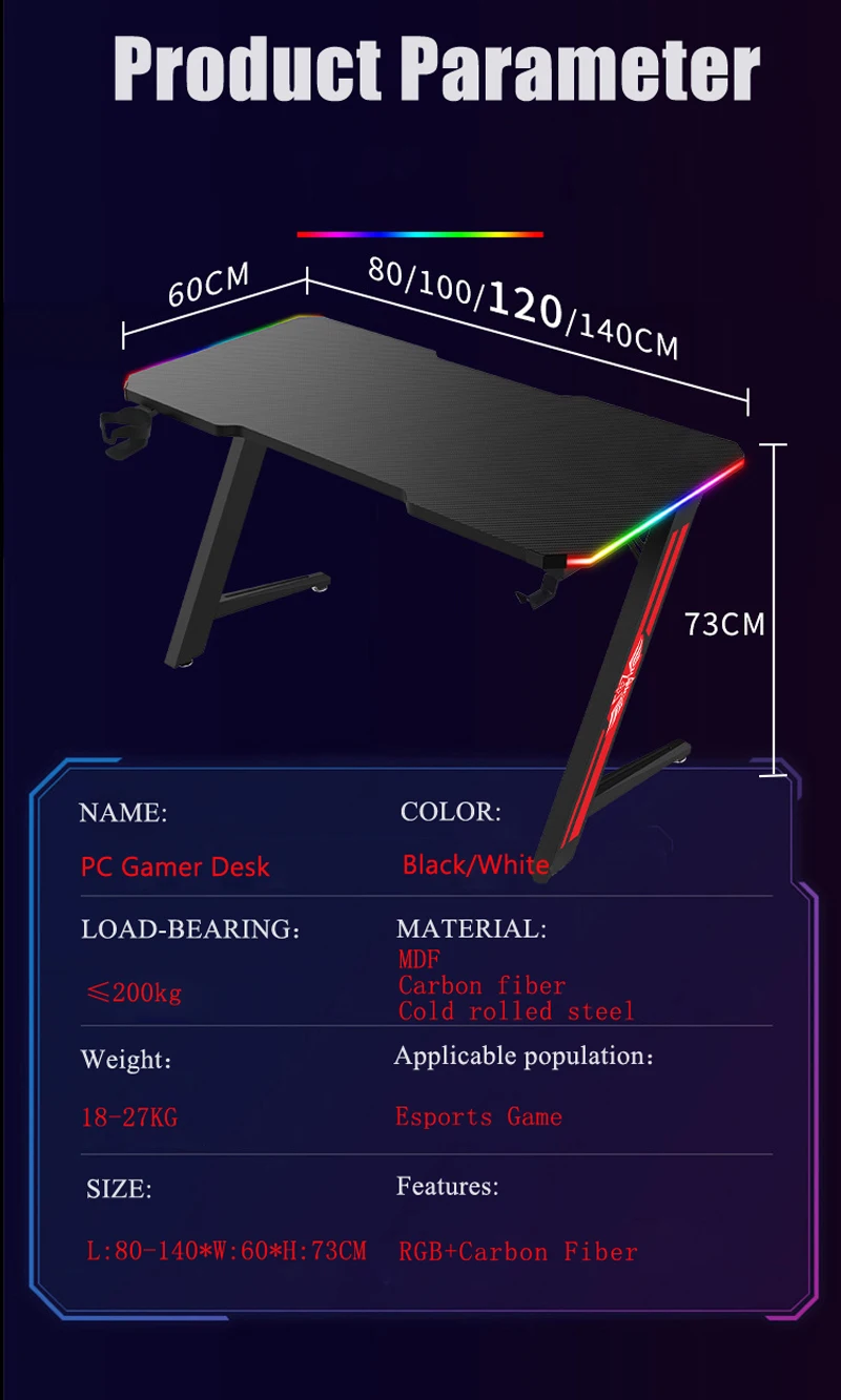 Rgb Atmosphere Light Esports Table Carbon Fiber Desktop Internet Bar ...