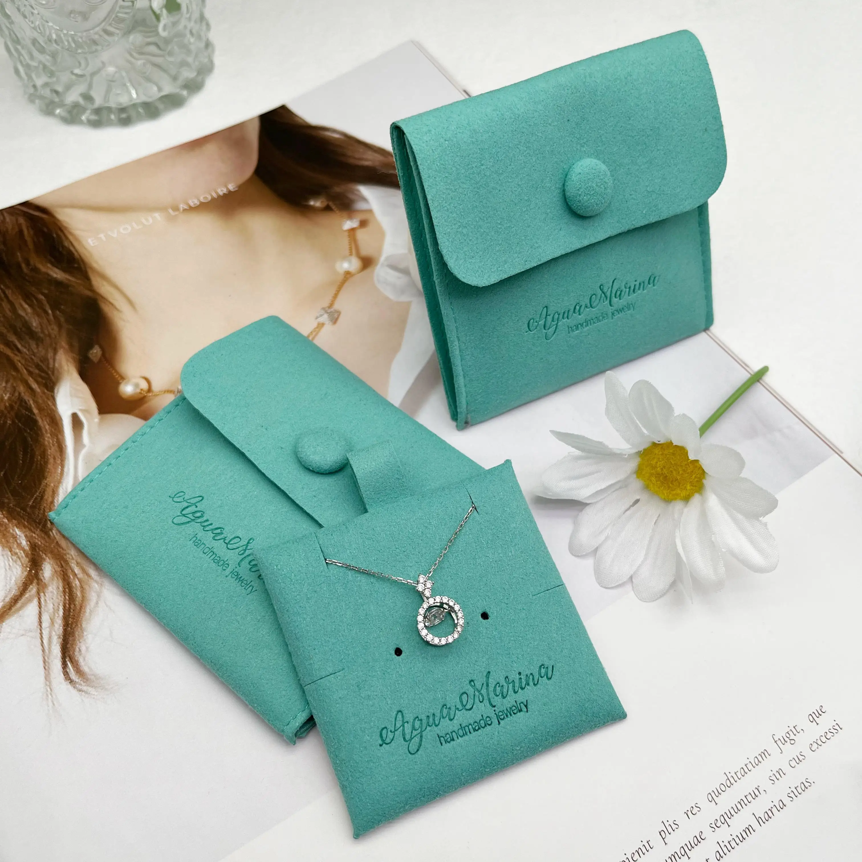 Custom Blue Jewelry Packaging Pouch with Insert Pad