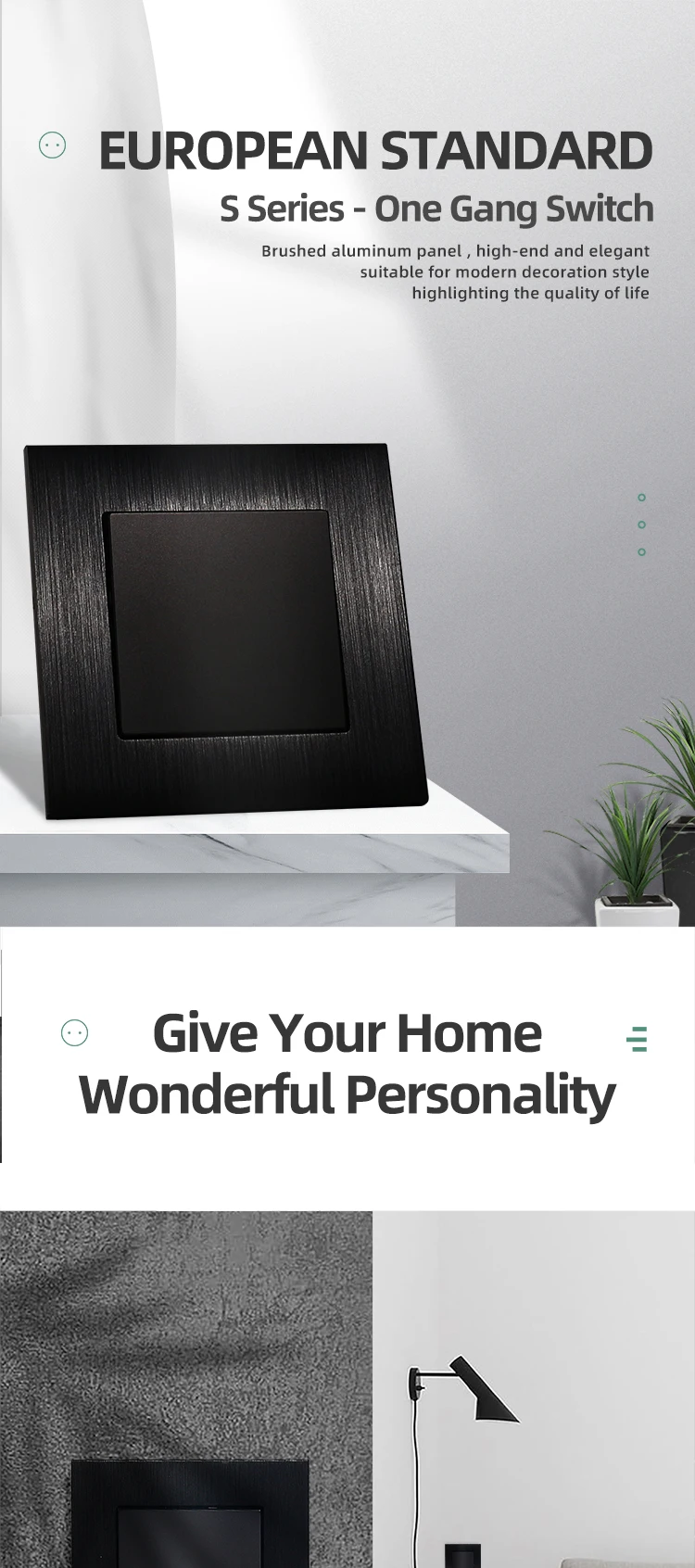 Modern Luxury Design Brushed Aluminum Wall Light Switch 1 Gang 1 Way 2 ...