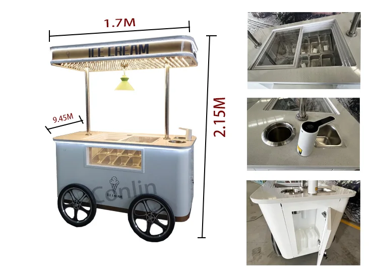 Functional Portable Ice Cream Cart Ice Cream Cart Ice Slush Cart Coffee ...