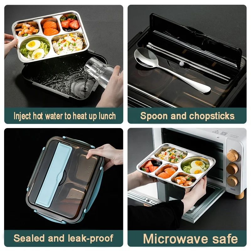 4 Compartments Divided Lunch Container Stainless Steel Keep Food ...