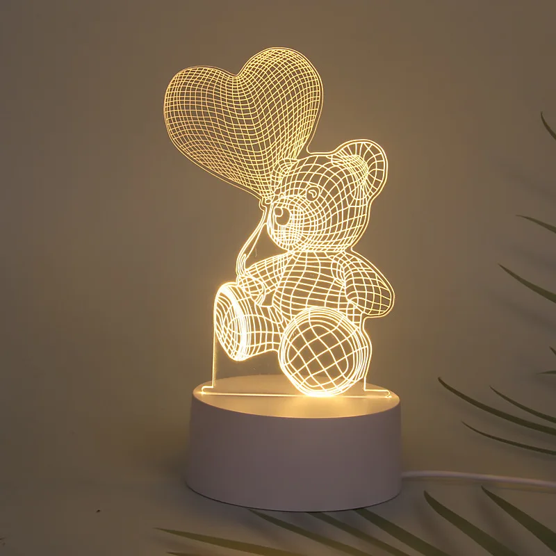 ABS Base Acrylic 3D Led Table Lamps Custom Desk Bedroom Decor Light ...