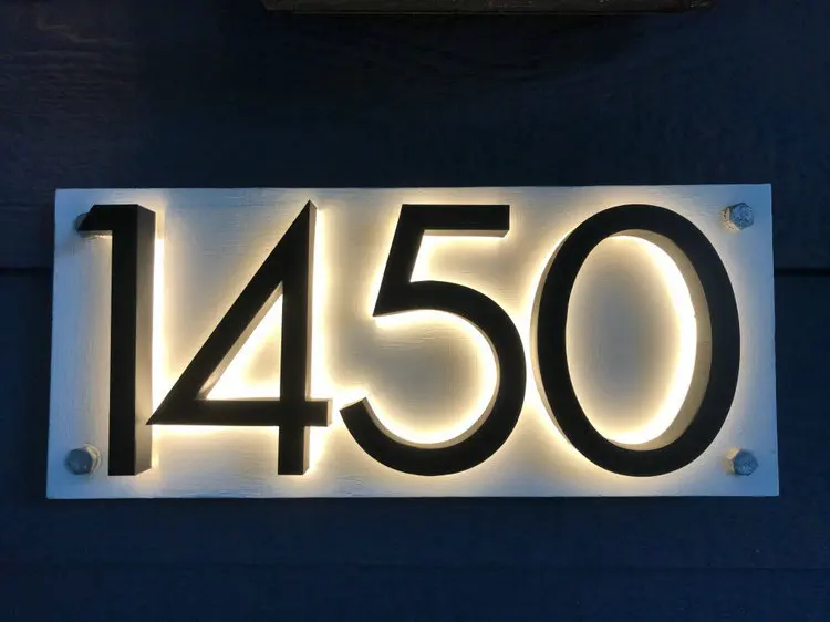 Custom Outdoor 3D Lighted Address Numbers - Stainless Steel LED