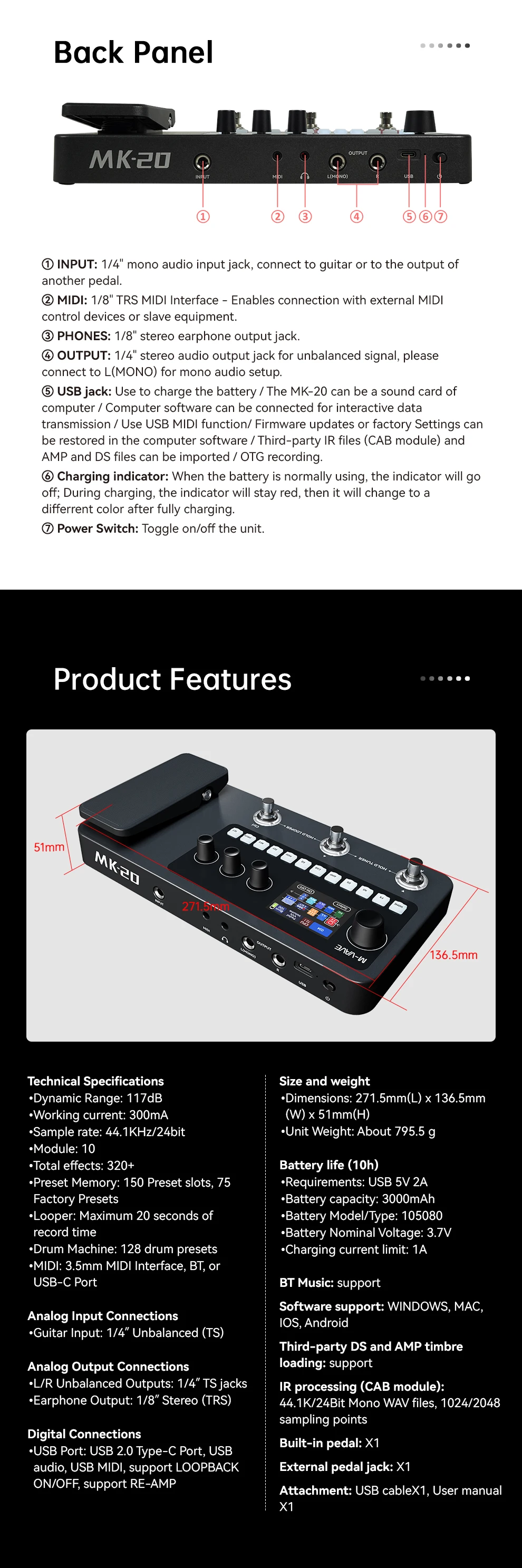 M-VAVE MK-20 Guitar Multi-Effects 120 Amps 360+ FX Drum Machine Looper Drum 3rd Party Tone IR ...