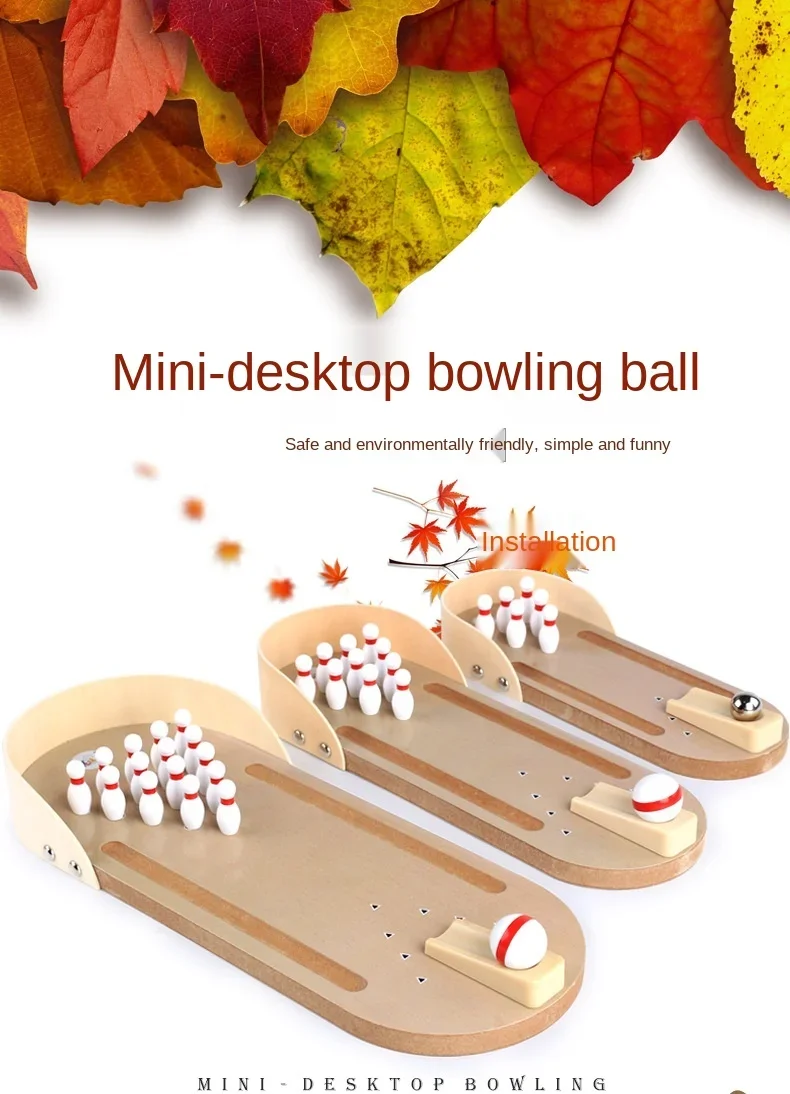 Indoor Kids Tabletop Top Game Wooden Desktop Bowling Game Wooden Mini ...