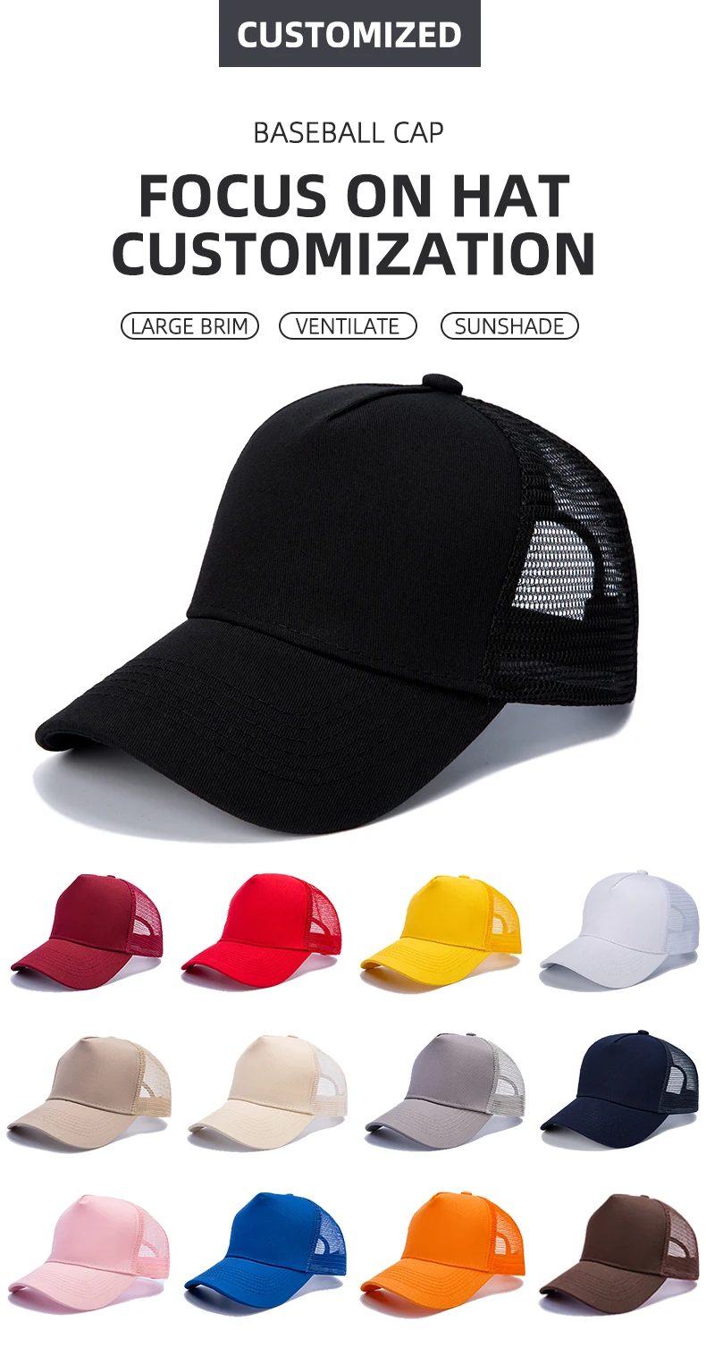 Curved Brim Black Golf/quick Design 5 Panel Structured Trucker Hat Mesh Back Baseball Cap Custom ...
