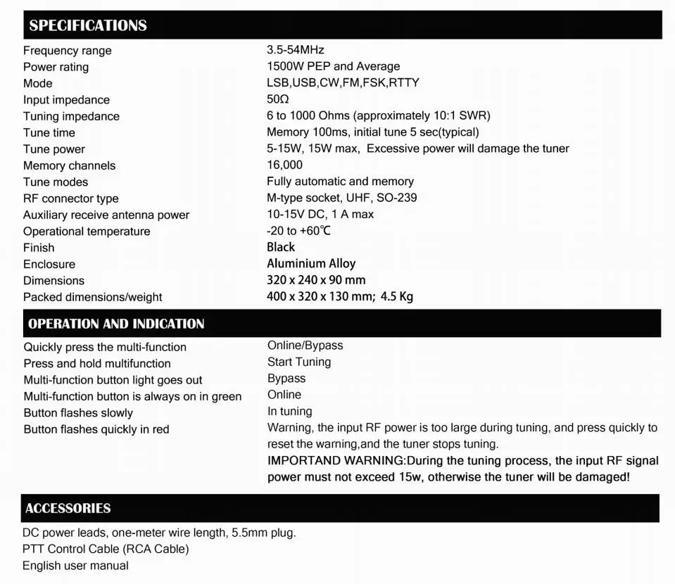 MAT-1500 HF SSB 1500W Automatic Antenna Tuner for High-Power Transmitters