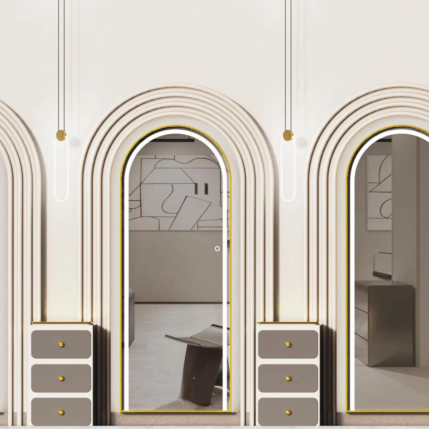 Modern Luxury Single Mirror Station Led Hair Salon & Barbershop ...