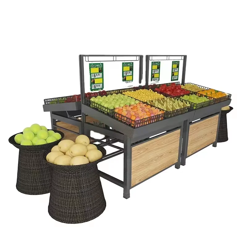 Metal Wooden Supermarket Fruit And Vegetable Display Shelves For ...