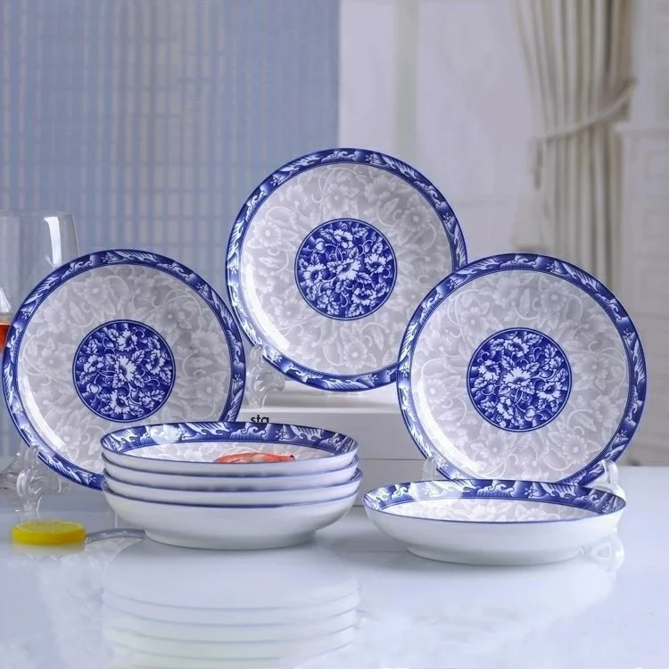 White/blue Asian Chinese Melamine Dinnerware - Sustainable & Stylish